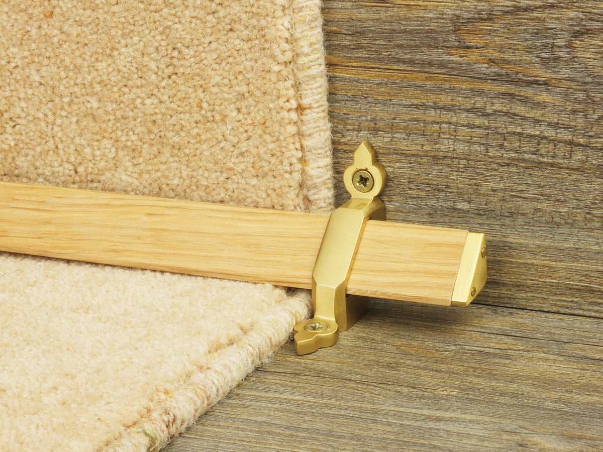 Satin Brass Tudor Carpet Rods Light | Natural Wood Stair Rods | Best ...